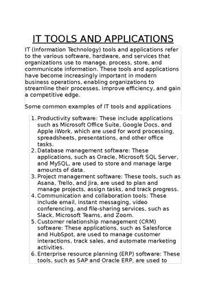 IT Tools AND Applications - IT TOOLS AND APPLICATIONS IT (Information ...