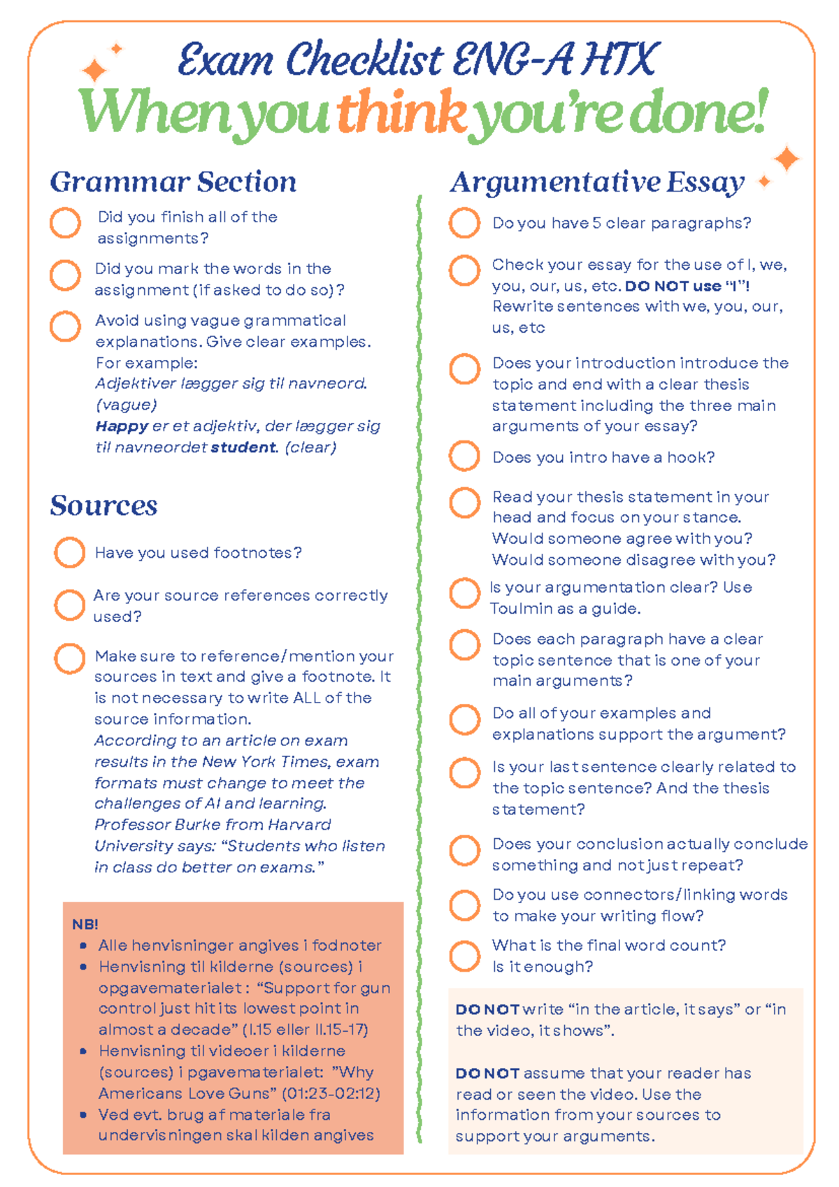 Exam checklist HTX A - til eksamen - When you think you’re done! Did ...