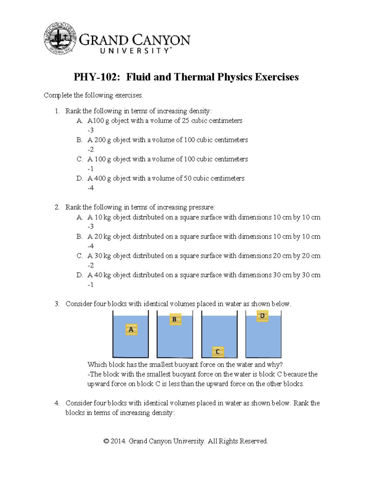 PHY-102 Fluidand Thermal Physics Exercises - PHY-102: Fluid and Thermal Physics Exercises ...