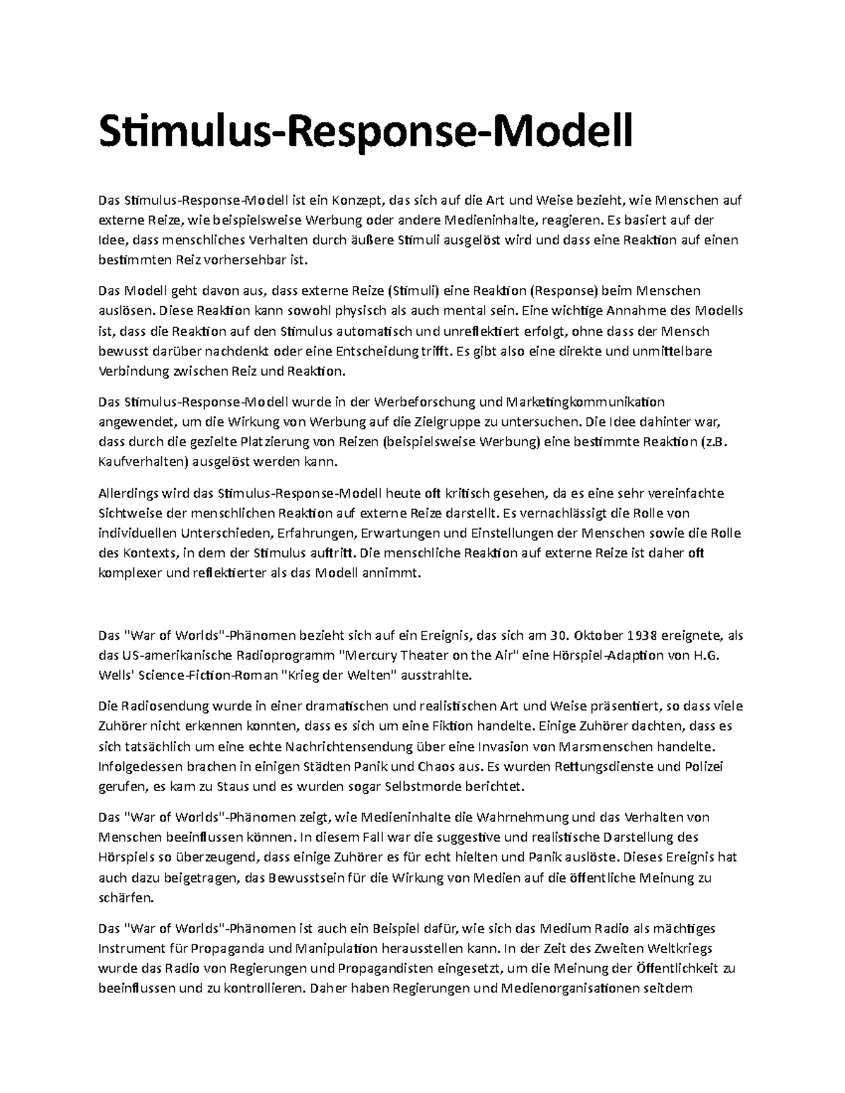 Stimulus-Response Modell - Stimulus-Response-Modell Das Stimulus ...