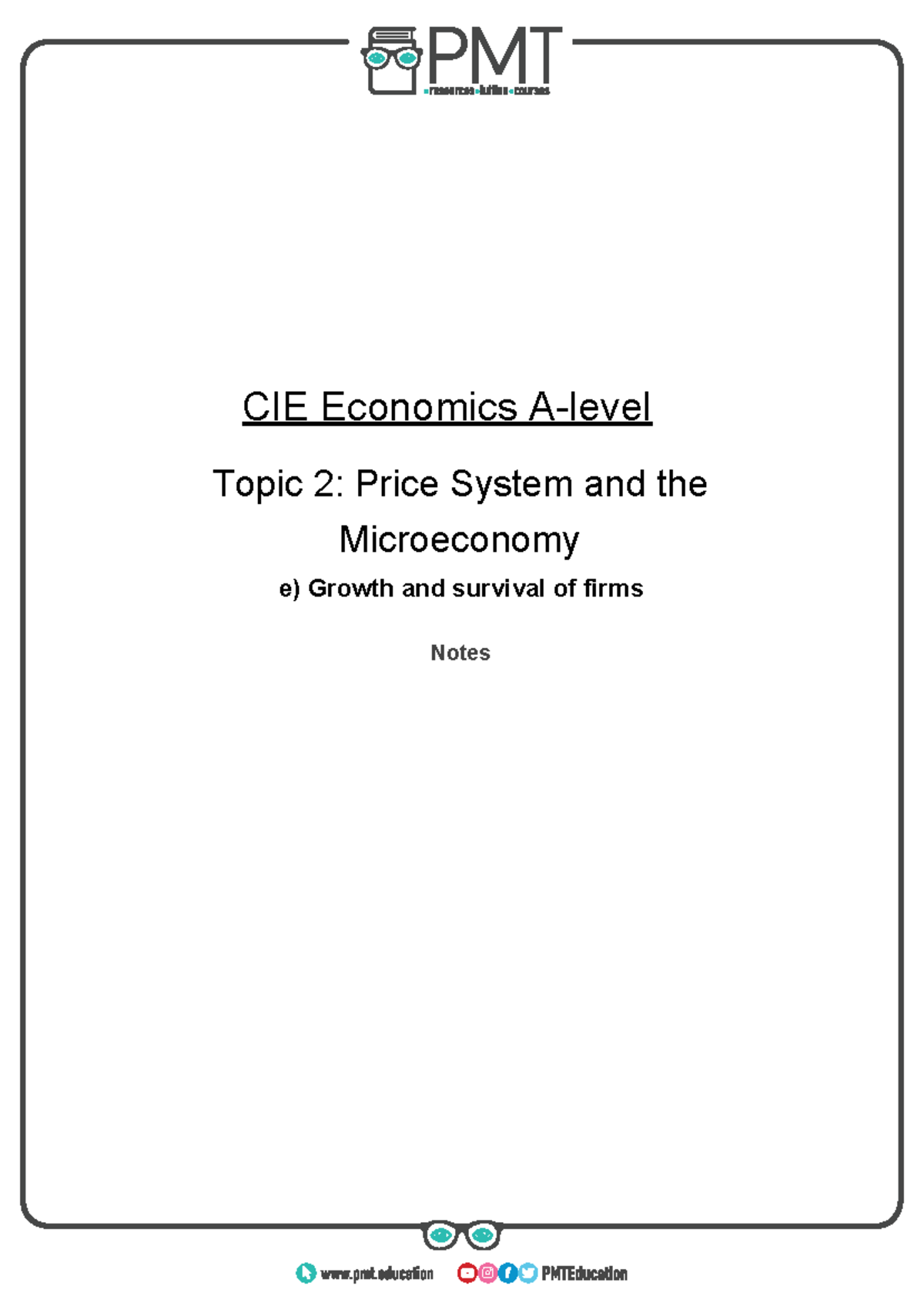 E) Growth and survival of firms - CIE Economics A-level Topic 2 : Price ...