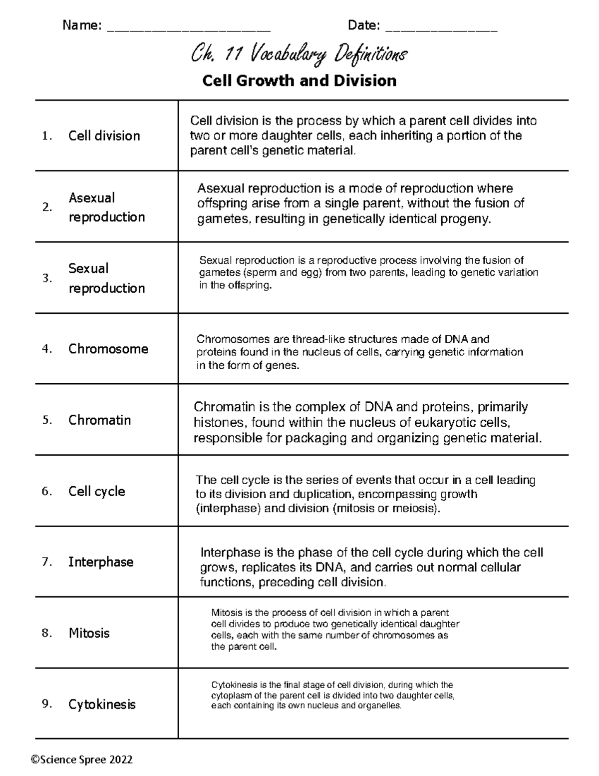 Edited - Cell Growth and Division Vocab page - 1. Cell division 2 ...