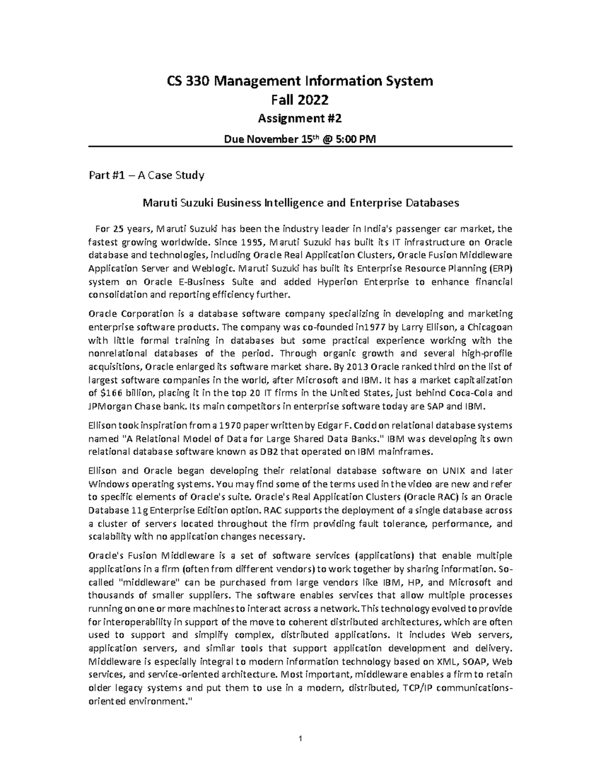 Assignment#2-v31 - 3 questions - CS 330 Management Information System Fall 2022 Assignment Due ...