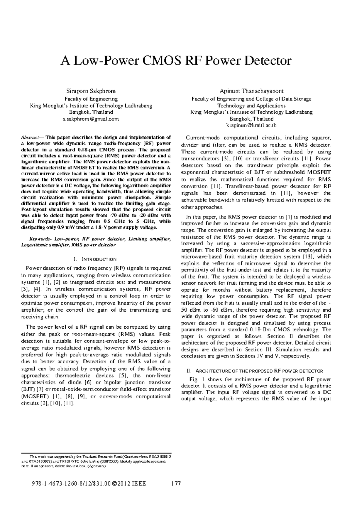 A Low-Power CMOS RF Power Detector - A Low-Power CMOS RF Power Detector ...