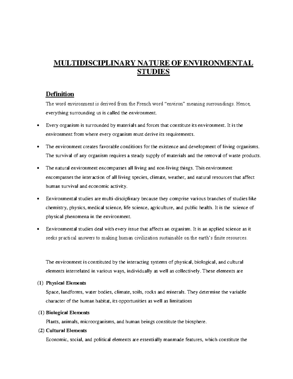 Unit 1 EVS BBA (Environmental Science Introduction) - MULTIDISCIPLINARY ...