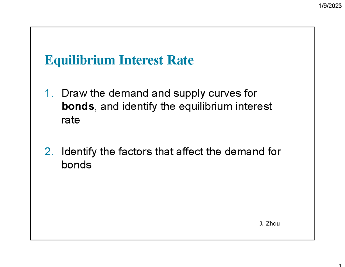Econ2301 Lecture Note 3 - Equilibrium Interest Rate 1. Draw the demand ...