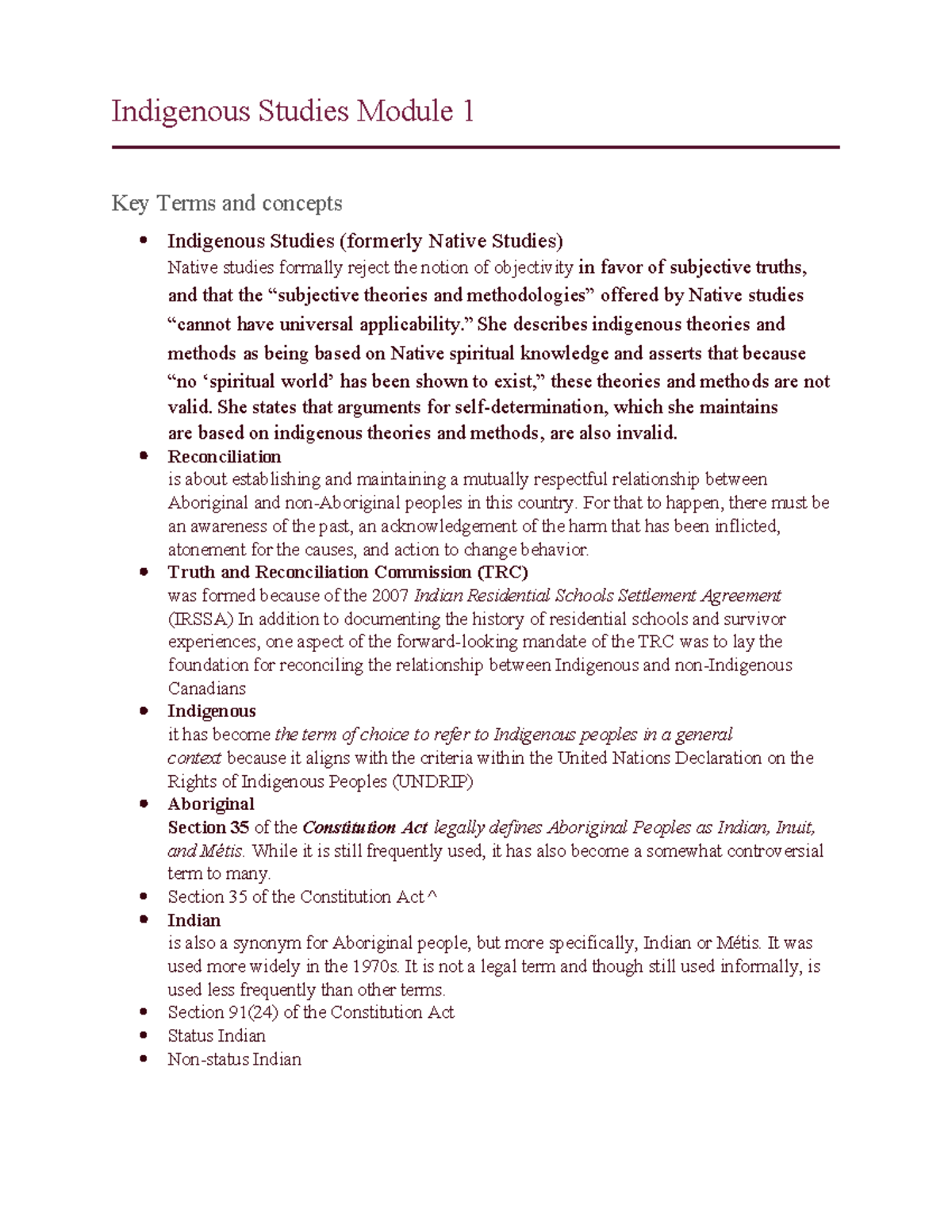 Indigenous Studies Module 1 - ” She describes indigenous theories and ...