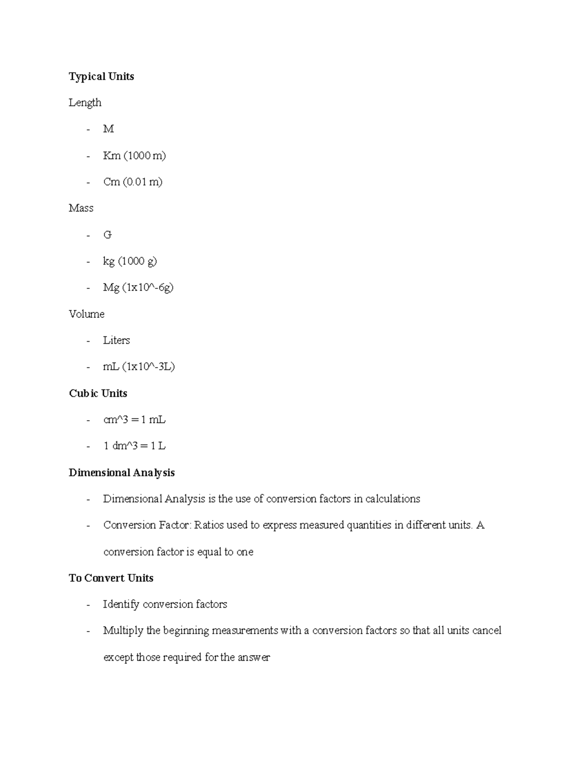 Chem 1035 chapter one part two - Typical Units Length - M - Km (1000 m ...