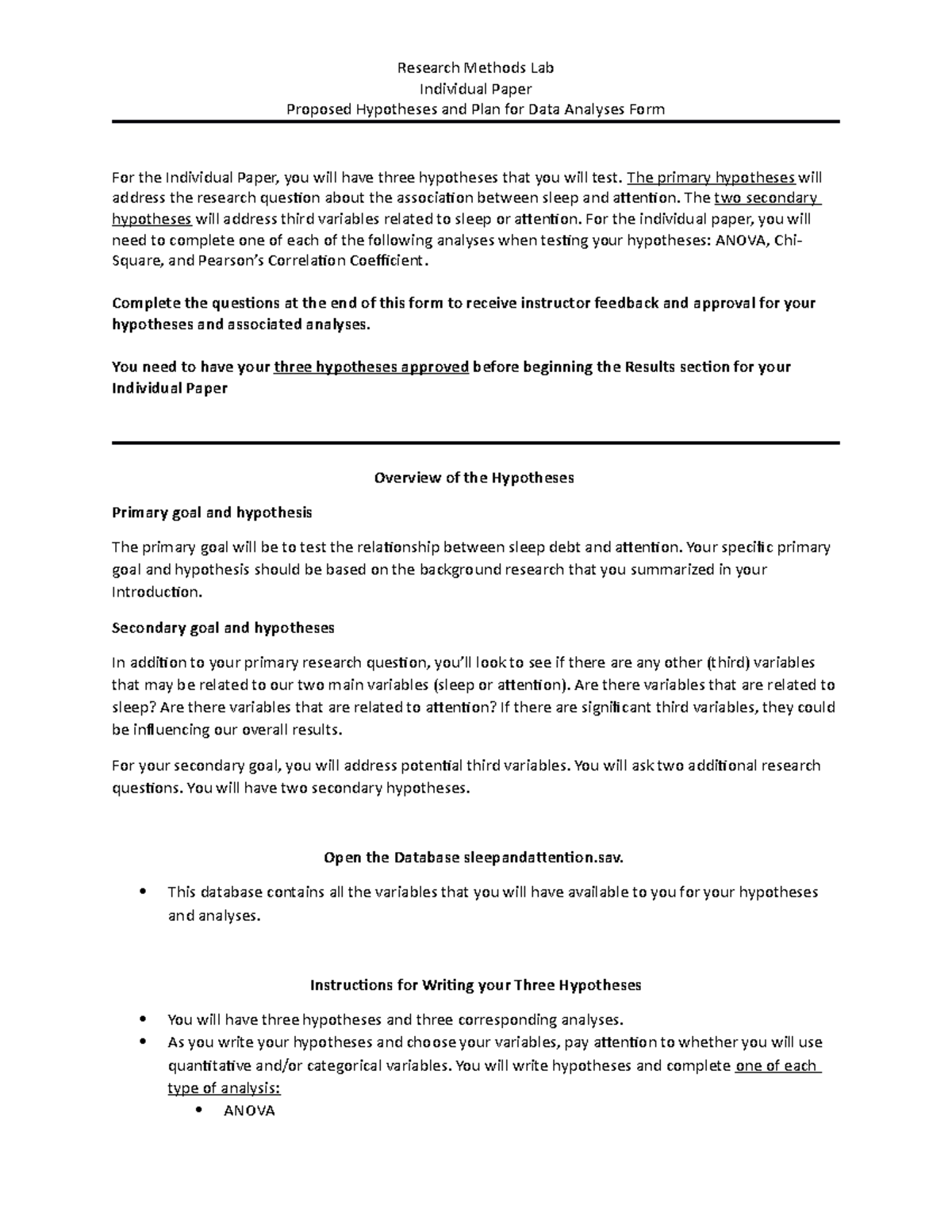 Proposed Hypotheses and Plan for Data Analysis Form-4 - Research ...