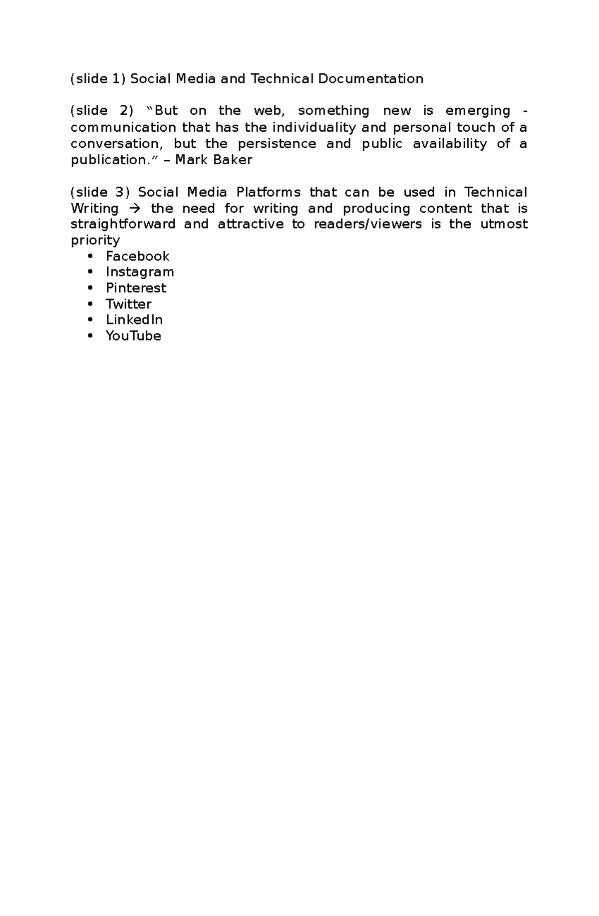 Social Media and Technical Documentation - ELT 307 - (slide 1) Social ...