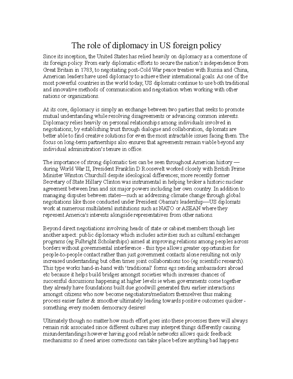 The role of diplomacy in US foreign policy - From early diplomatic ...