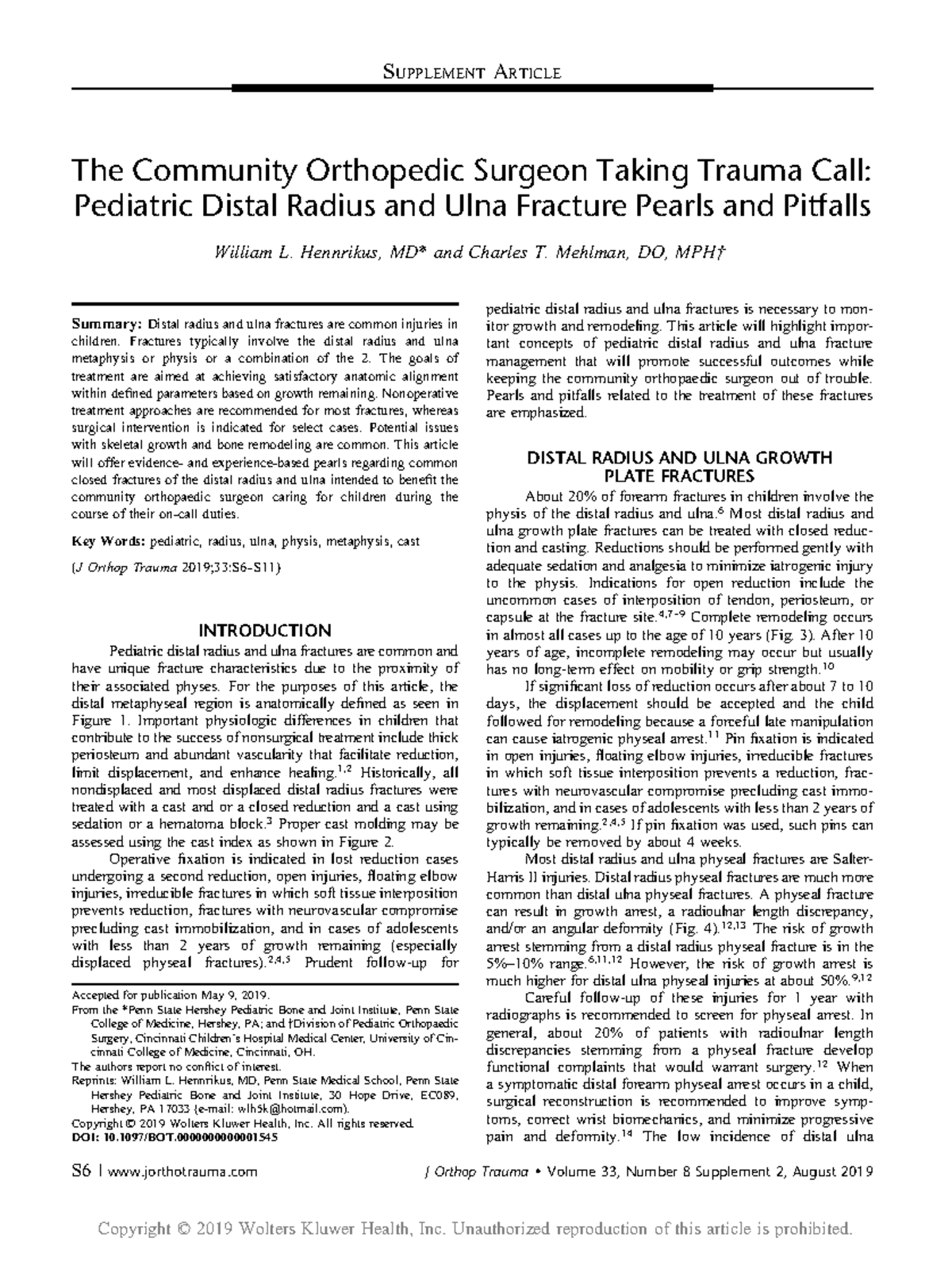 The Community Orthopedic Surgeon Taking Trauma - Hennrikus, MD* and ...
