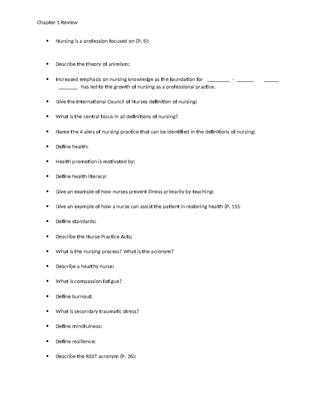 Chapter 1 review sheet - Chapter 1 Review Nursing is a profession ...