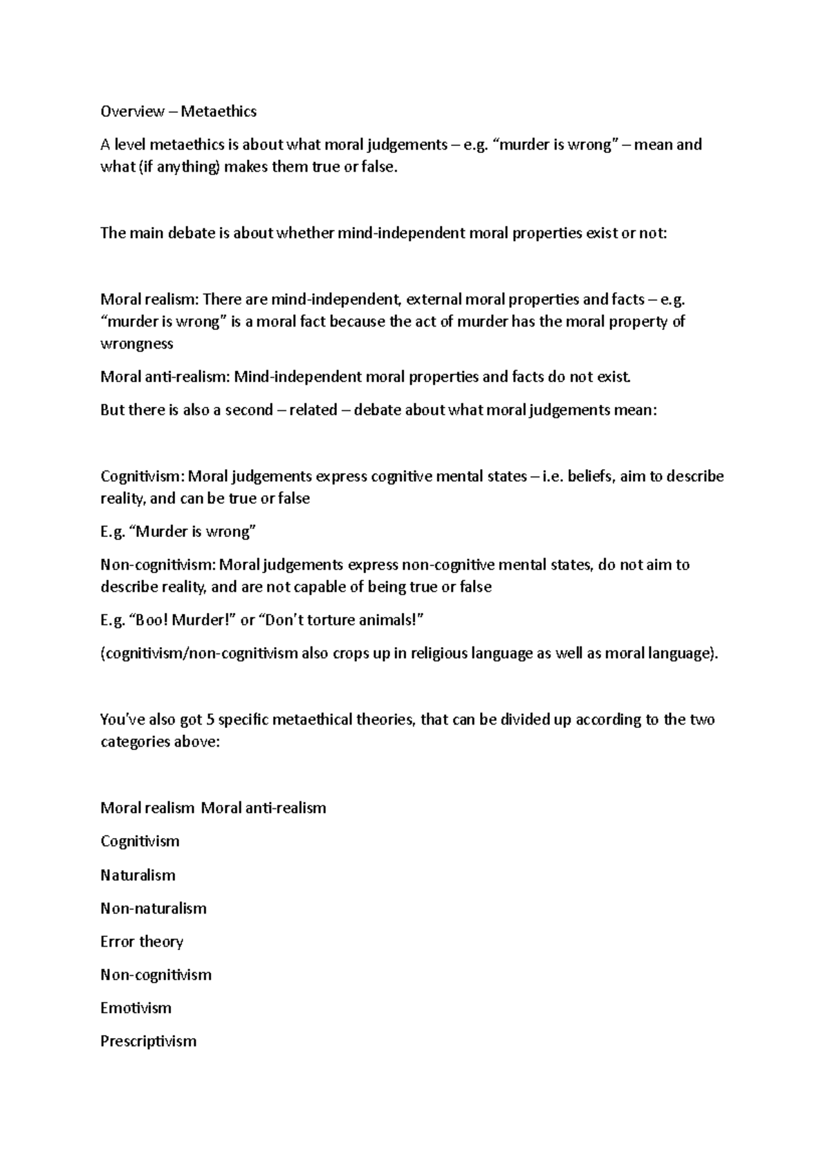 Metaethics part 1 - in depth notes covering the module contents - A222 ...