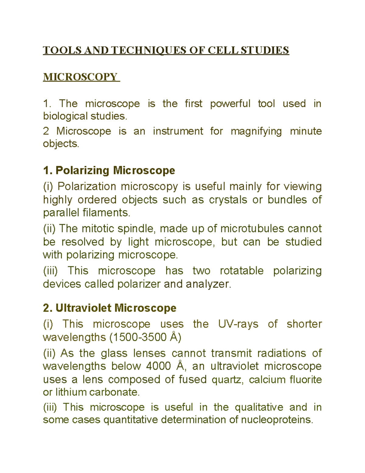 Cytology notes Chapter 1 Tools and techniques for cell study - Cell ...