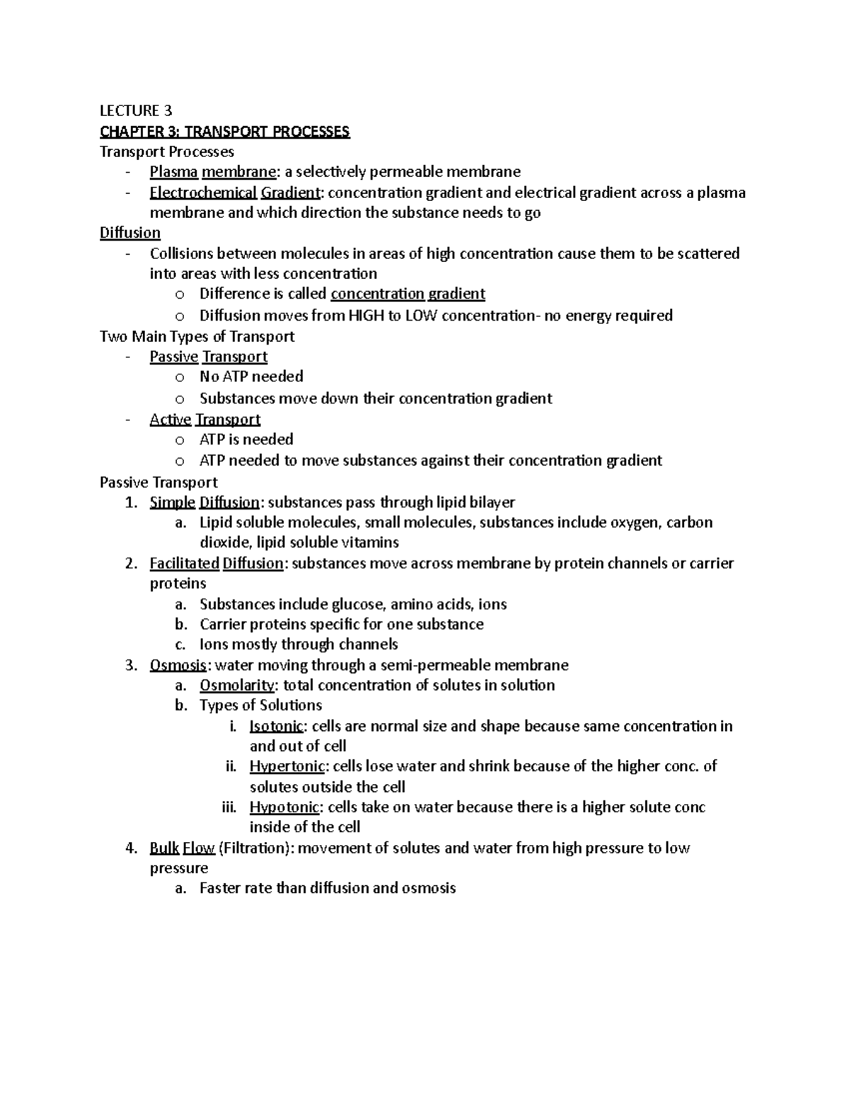 Transport Process - LECTURE 3 CHAPTER 3: TRANSPORT PROCESSES Transport Processes - Plasma ...