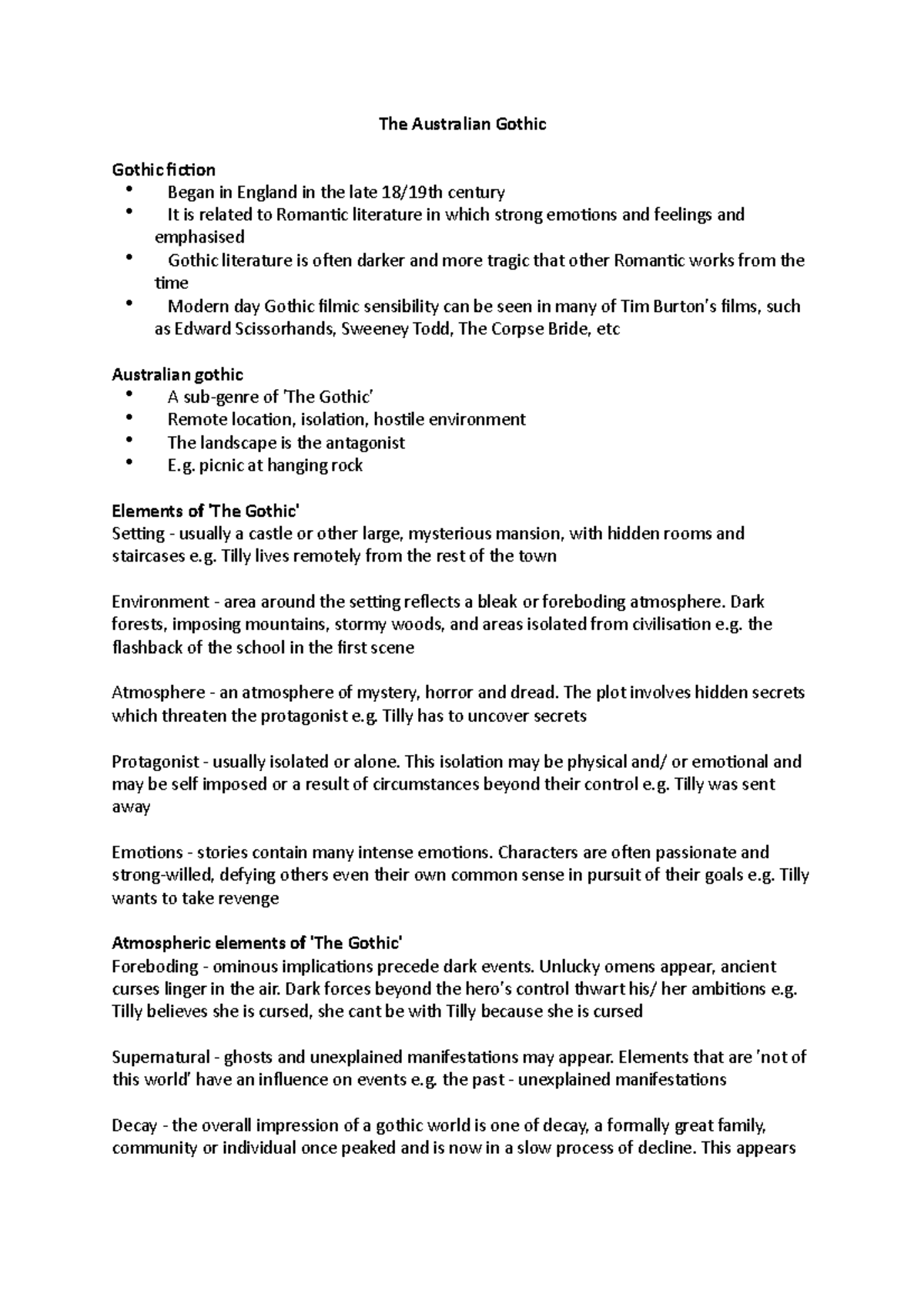 YEAR 11 English Notes - wilfred owen - The Australian Gothic Gothic ...