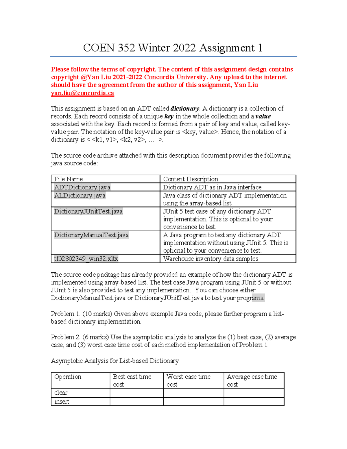 COEN 352 W 2022 Assignment 1 - COEN 352 Winter 2022 Assignment 1 Please follow the terms of ...