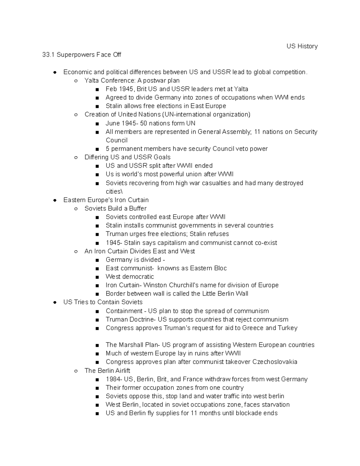 Cold War - Summary U.S. Government - US History 33 Superpowers Face Off ...