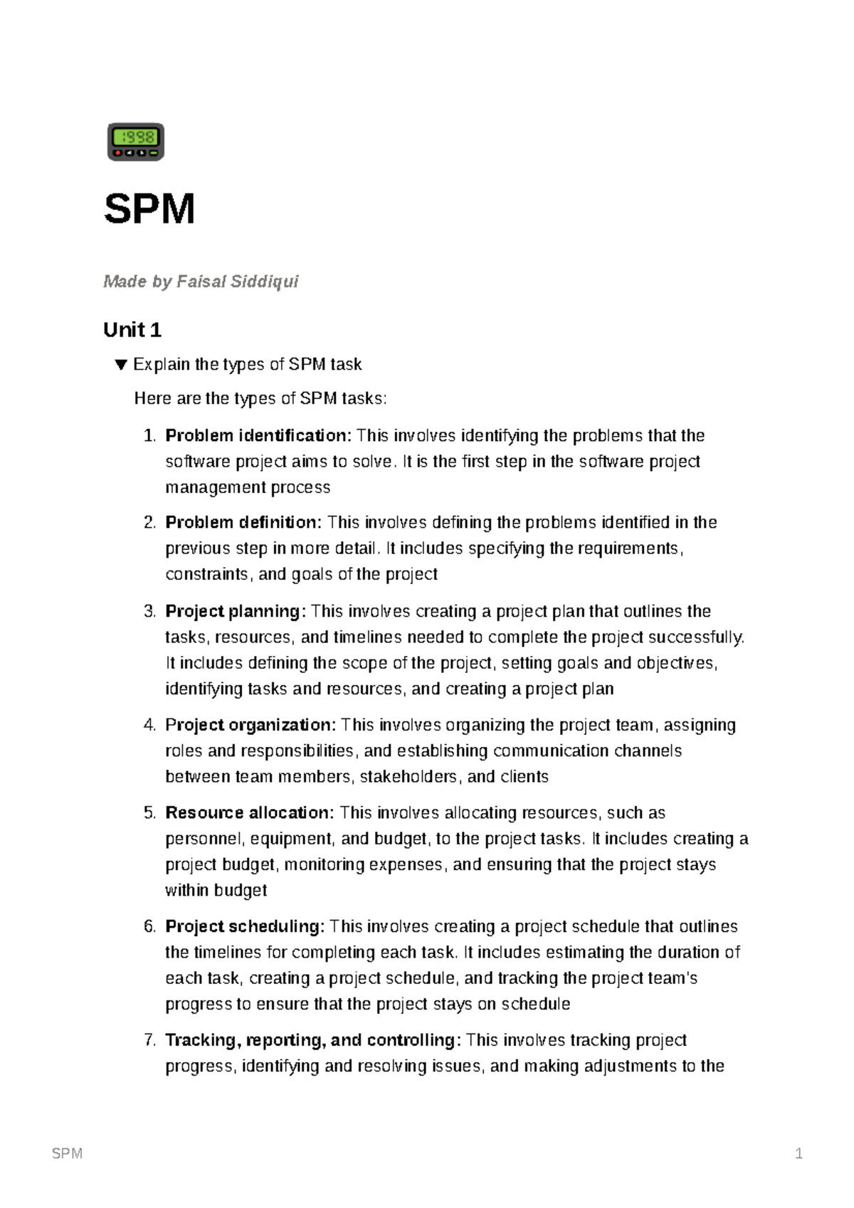 SPM Internal - sab moh maya hai - 📟 SPM Made by Faisal Siddiqui Unit 1 Explain the types of SPM ...