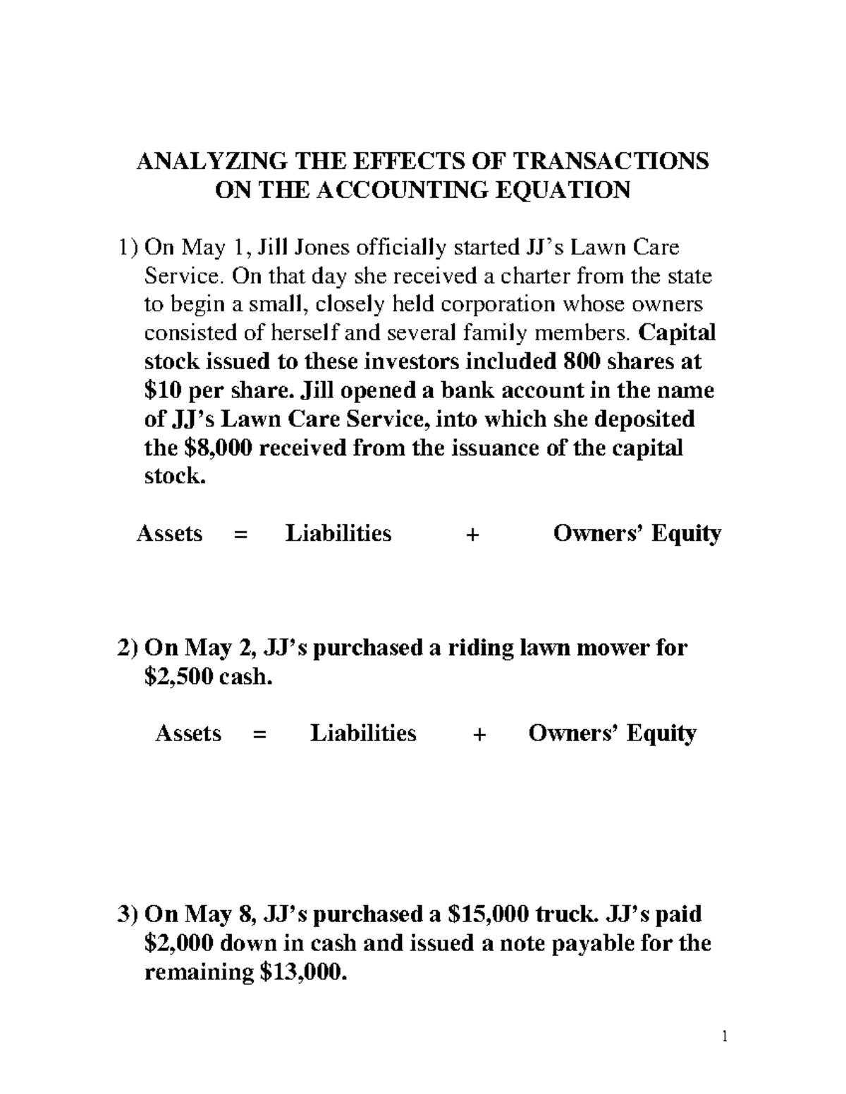 JJ Lawn accounting chapter 2 - ANALYZING THE EFFECTS OF TRANSACTIONS ON ...