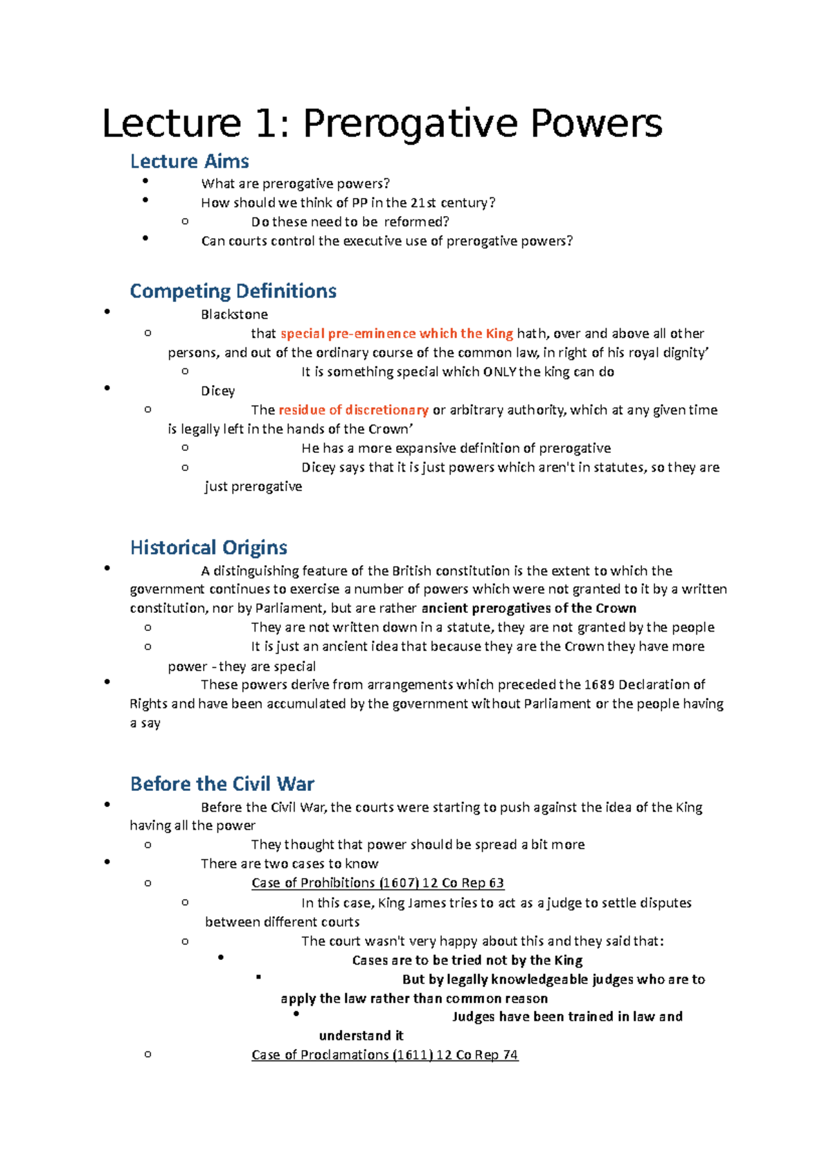 Prerogative Powers - Lecture 1: Prerogative Powers Lecture Aims What are prerogative powers? How ...
