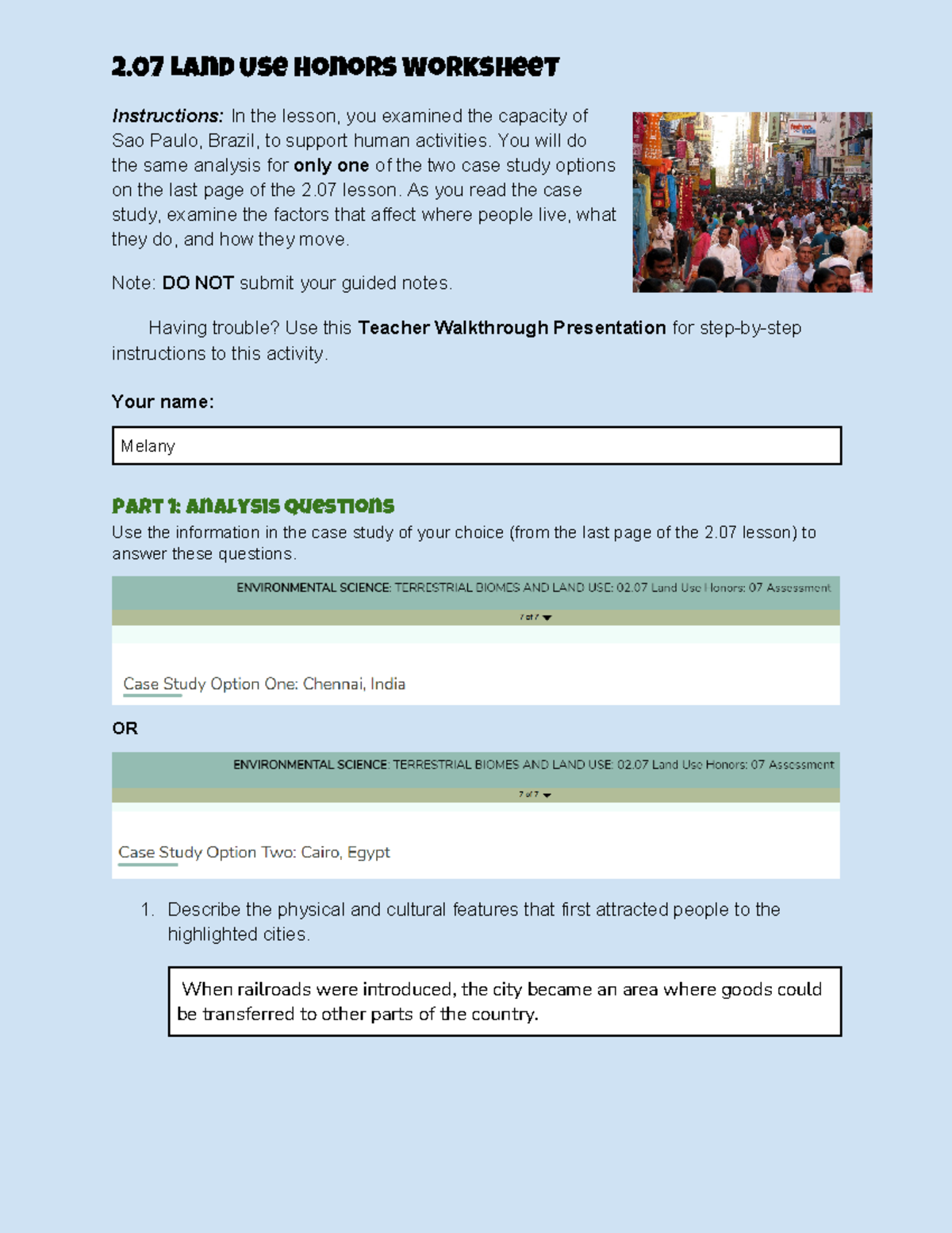 Copy of 2.07 Land Use Honors - 2 Land Use Honors Worksheet Instructions ...