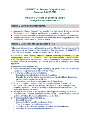 Detailed Engineering Design mod 2-1 - Process Design Practice CHEM4007A ...