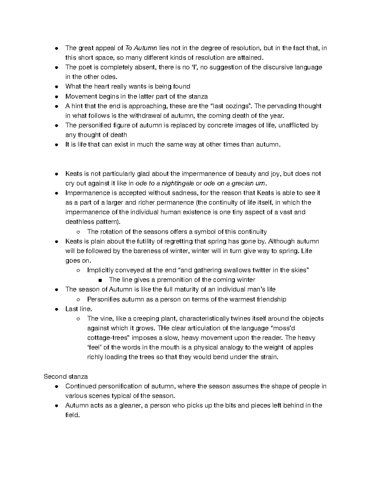 to autumn Keats - The great appeal of To Autumn lies not in the degree ...