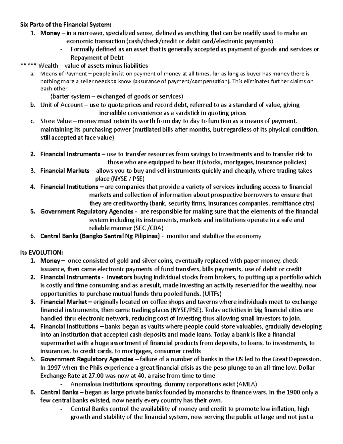 First Six Parts of the Financial System - Six Parts of the Financial ...