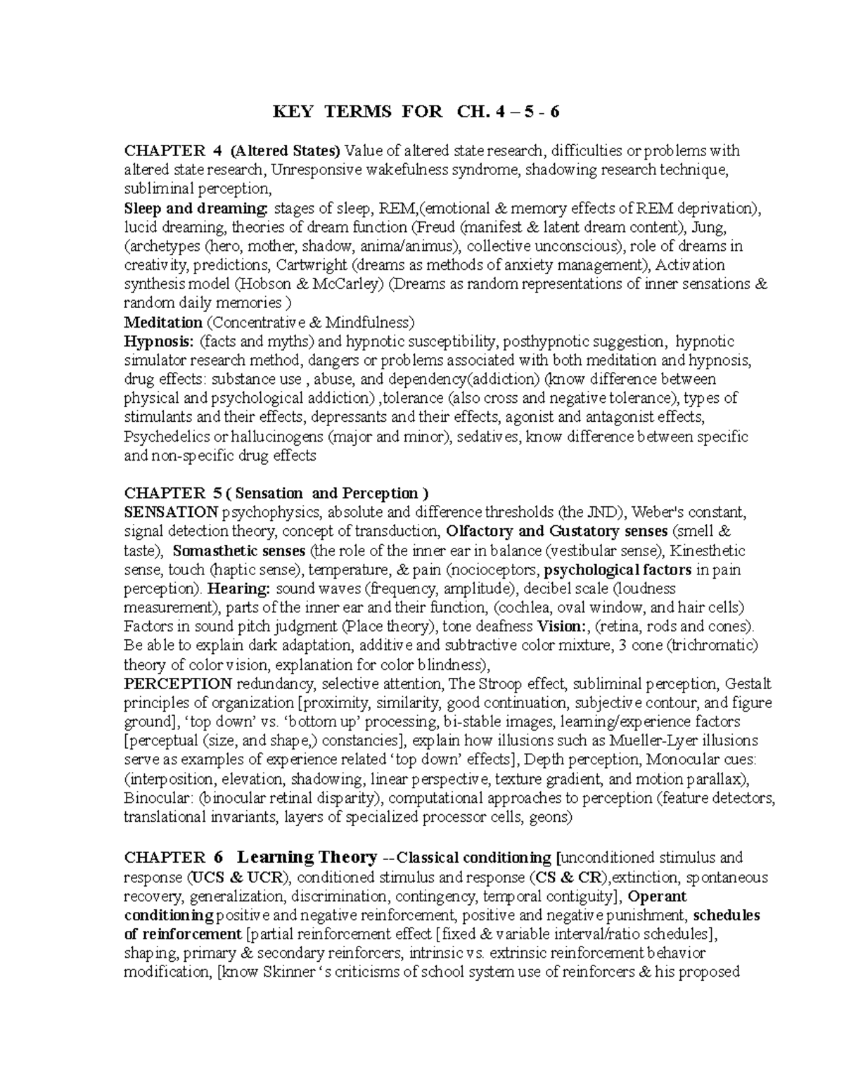 KEY 1100 T2 SP 2020 - These are the Key terms list for PSYC 1100 Exam 2 ...