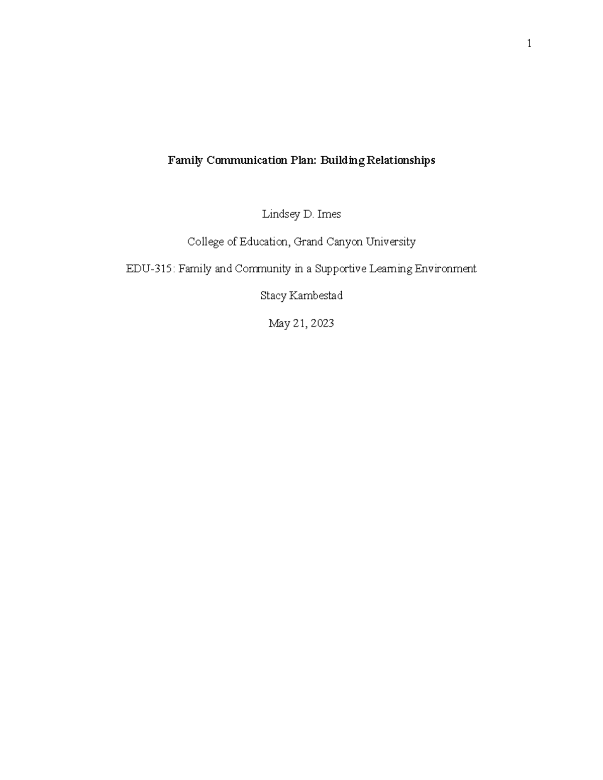 EDU 315 T3 Family Communication Plan Building Relationships - Family ...