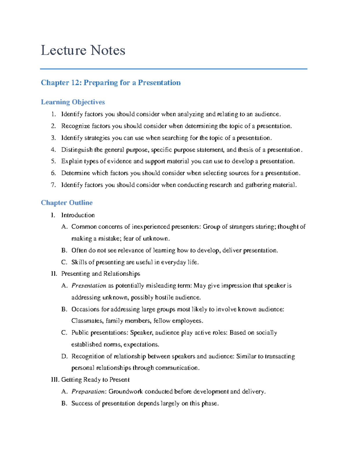 Chapter 12 - Lecture Notes Chapter 12 : Preparing for a Presentation ...