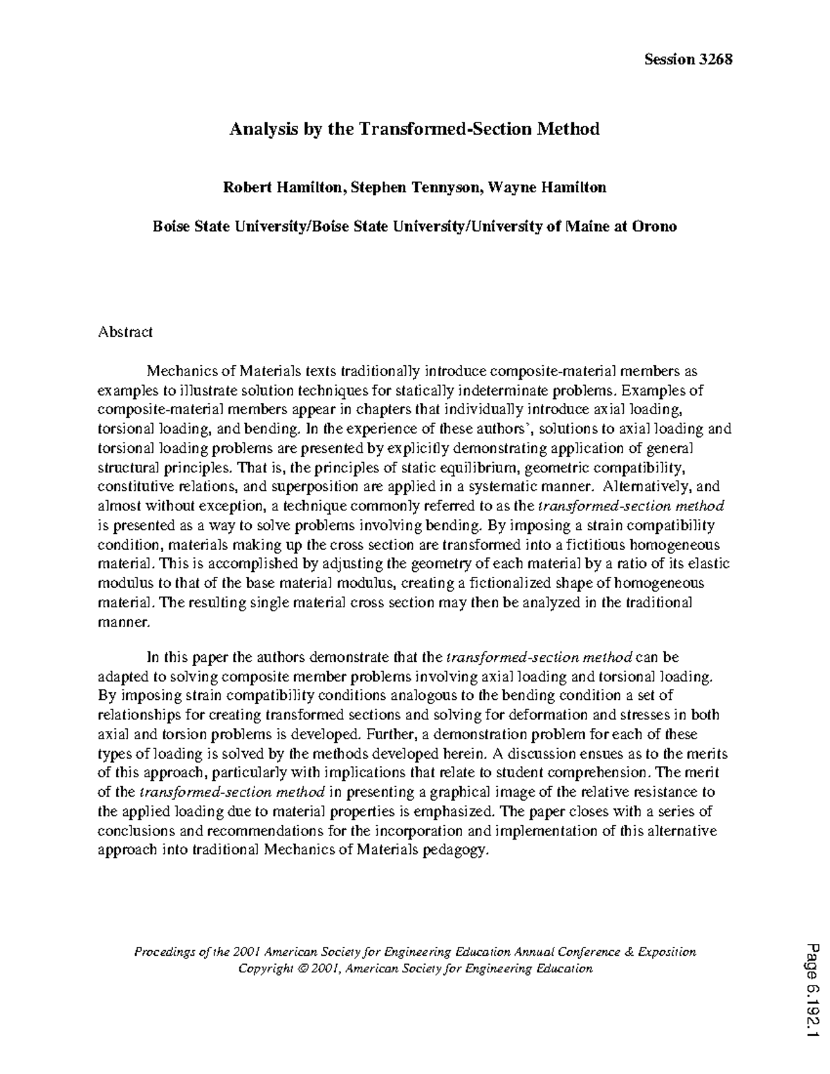 Analysis by the transformed section method - Procedings of the 2001 ...