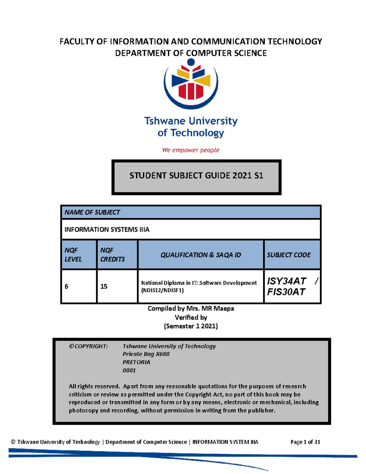 Study guide - FACULTY OF INFORMATION AND COMMUNICATION TECHNOLOGY ...