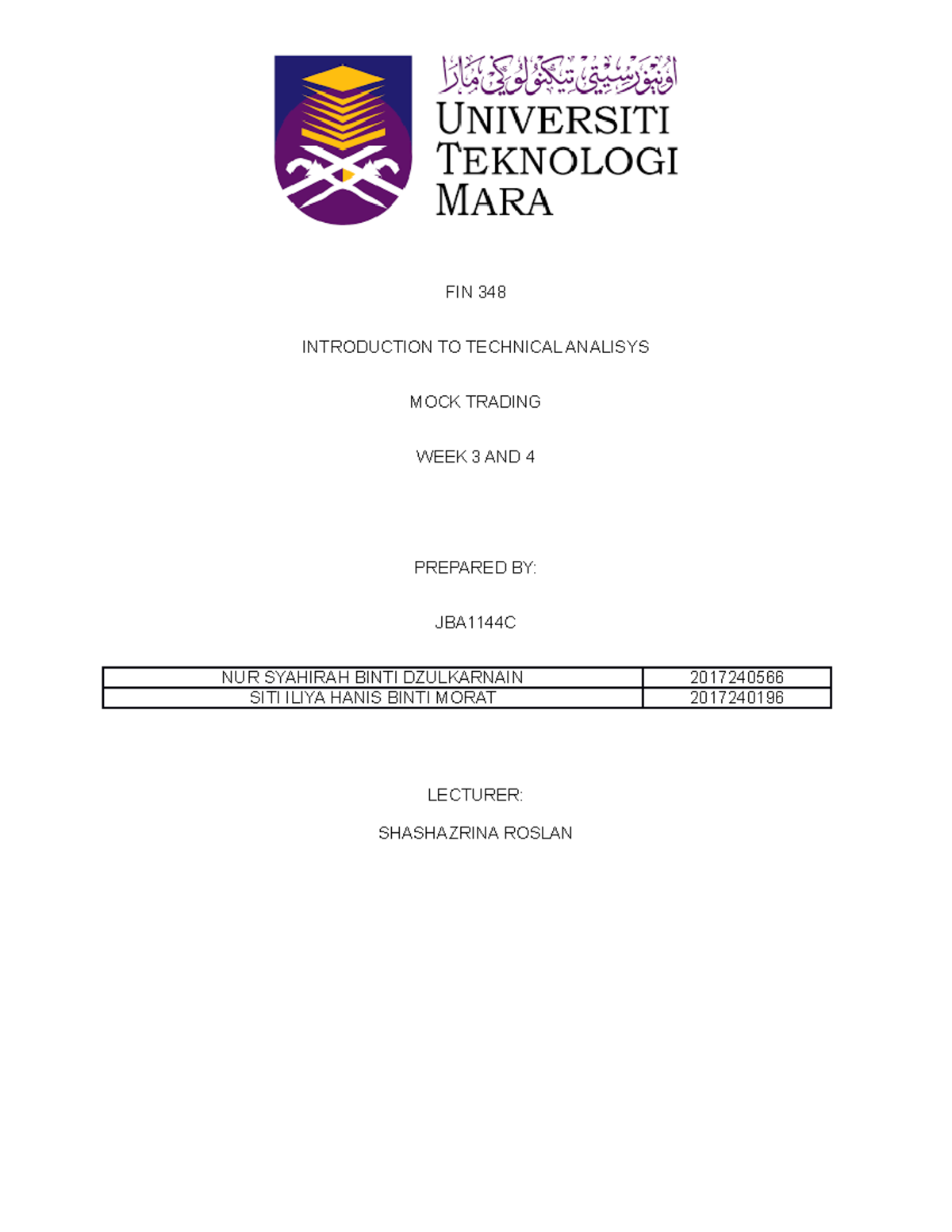Week 3&4 MOCK Trading WEEK 1&2 MOCK Trading WEEK 1&2 MOCK Trading WEEK ...