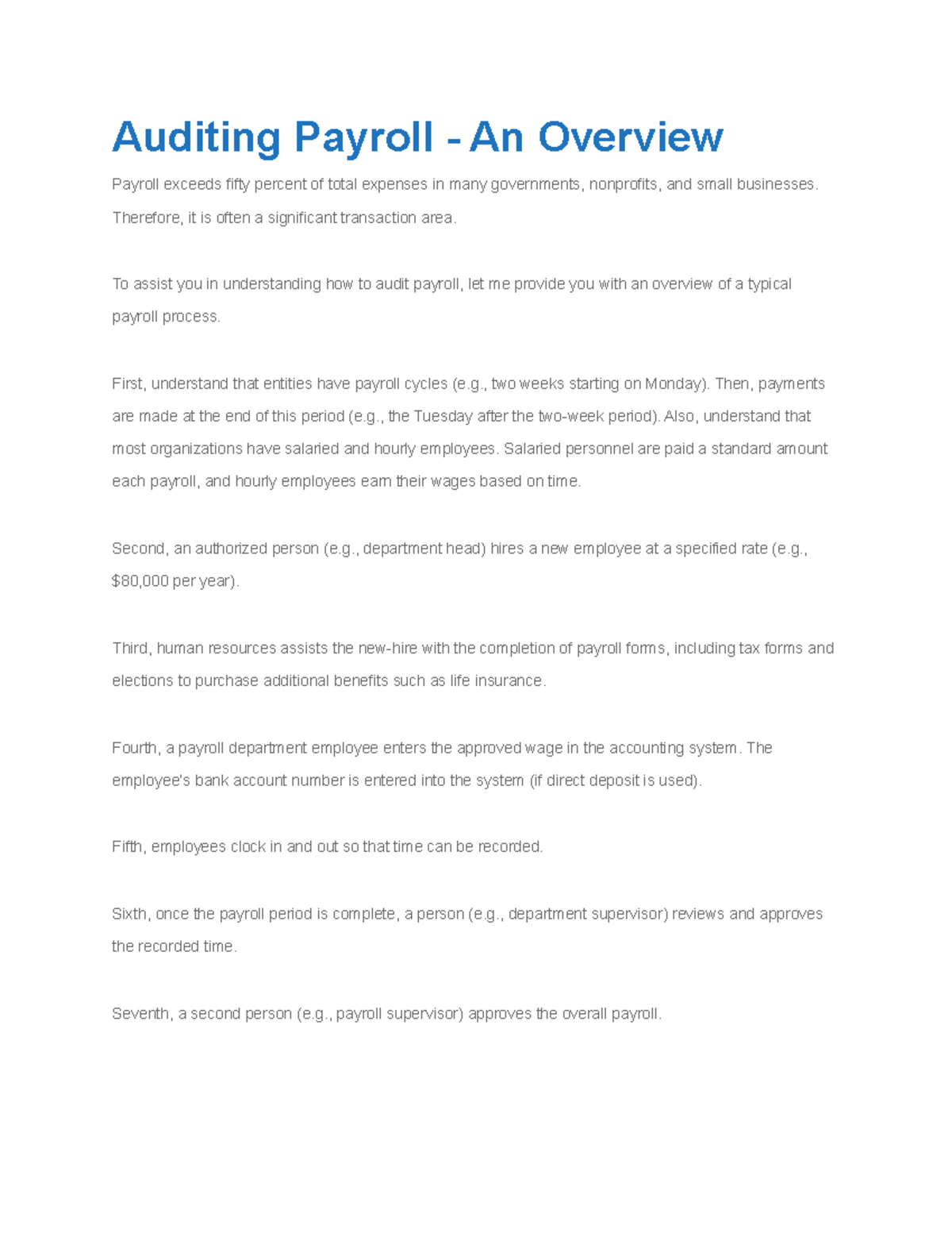 Auditing aspect of the Payroll system - Auditing Payroll - An Overview ...
