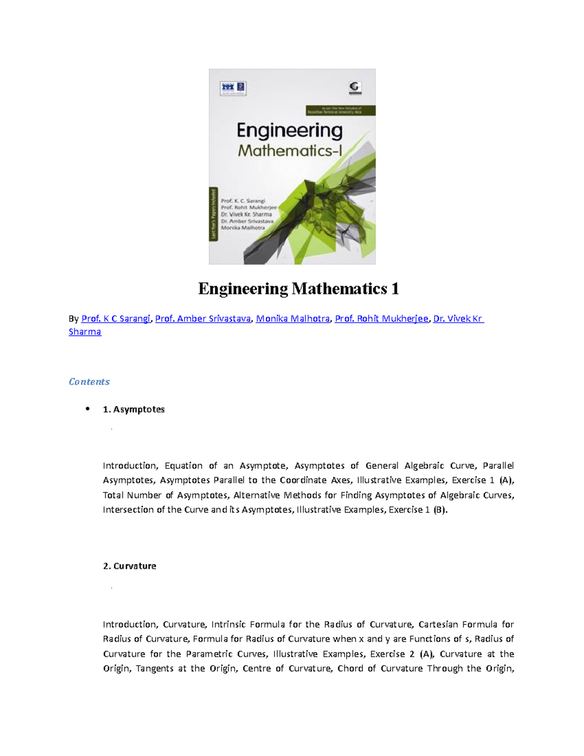 Engineering Mathematics 1 - K C Sarangi, Prof. Amber Srivastava, Monika ...
