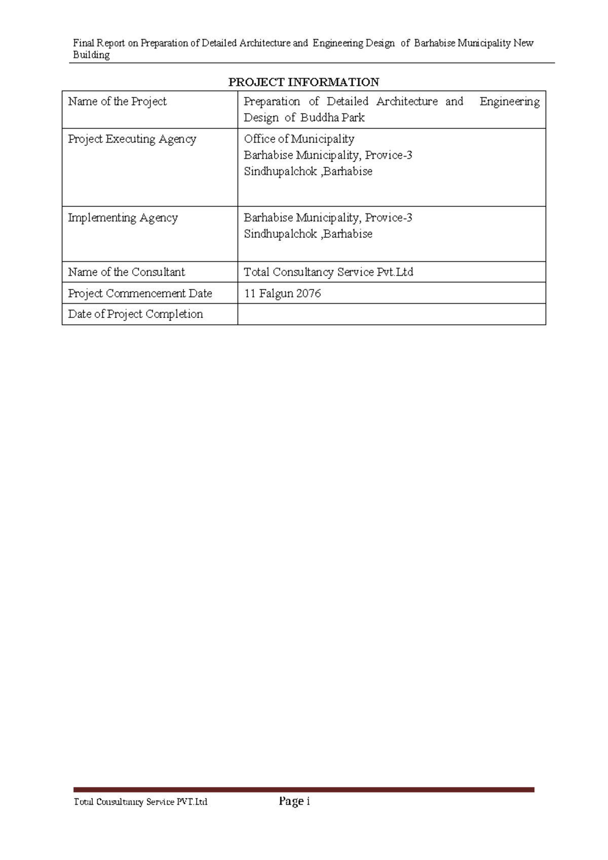 Barhabise Final Report - Final Report on Preparation of Detailed ...
