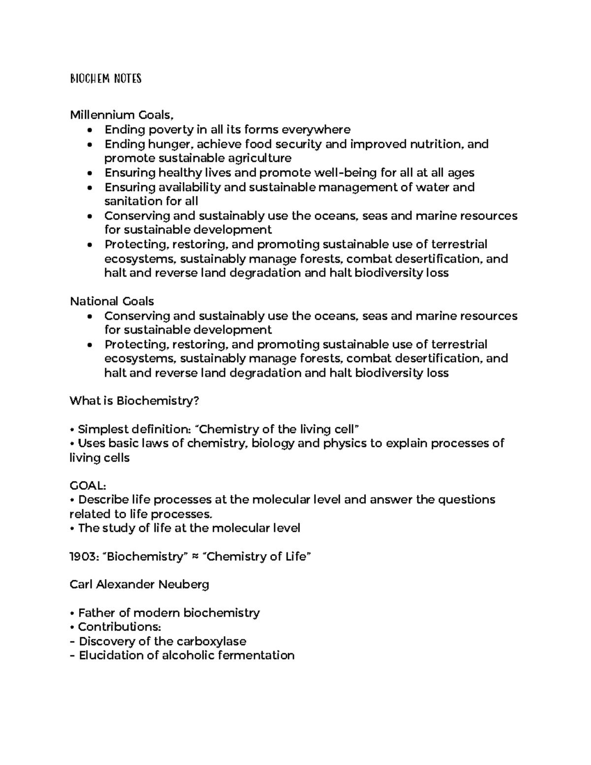 Biochem Notes - BIOCHEM NOTES Millennium Goals, - Ending poverty in all ...