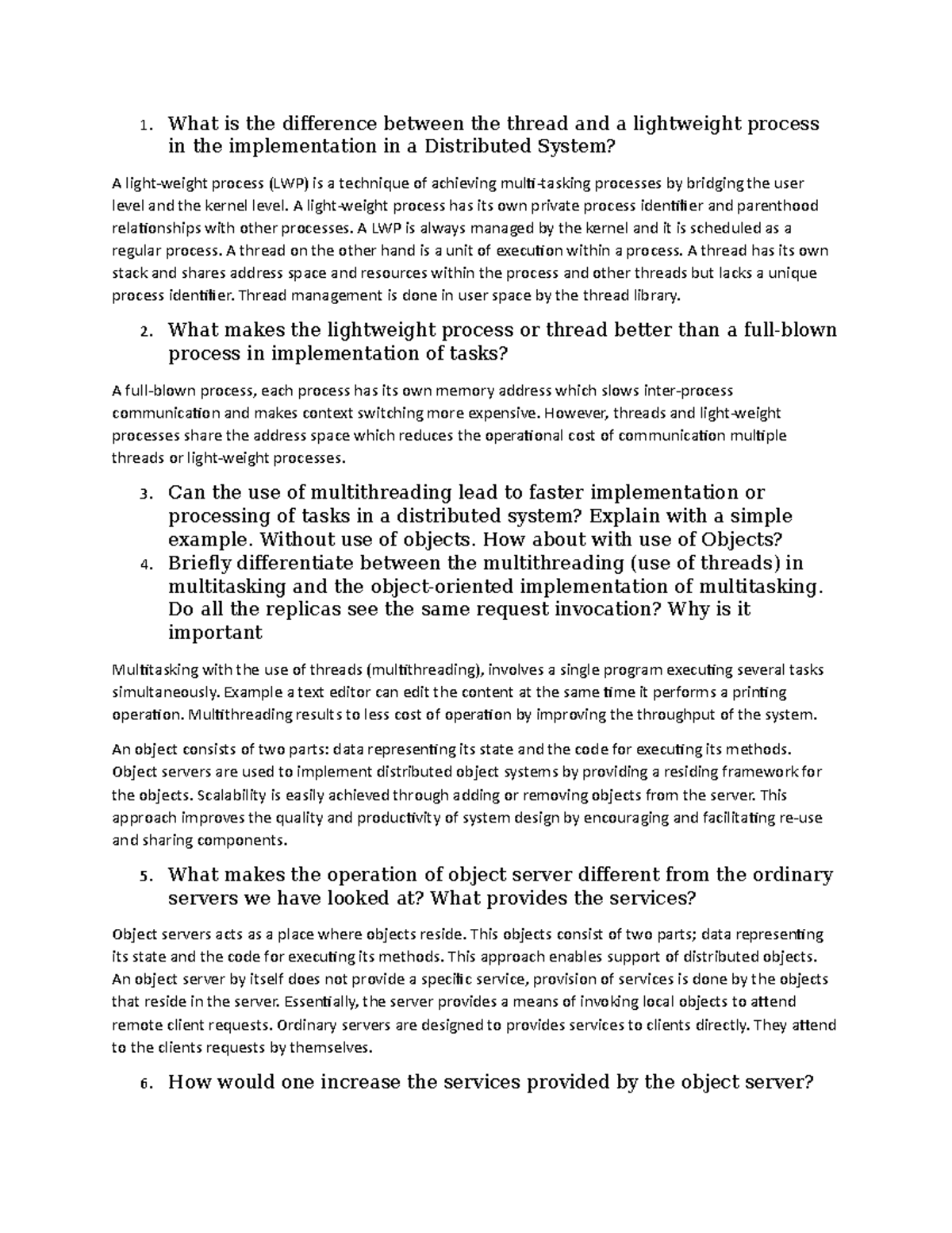 What is the difference between the thread and a lightweight process in ...