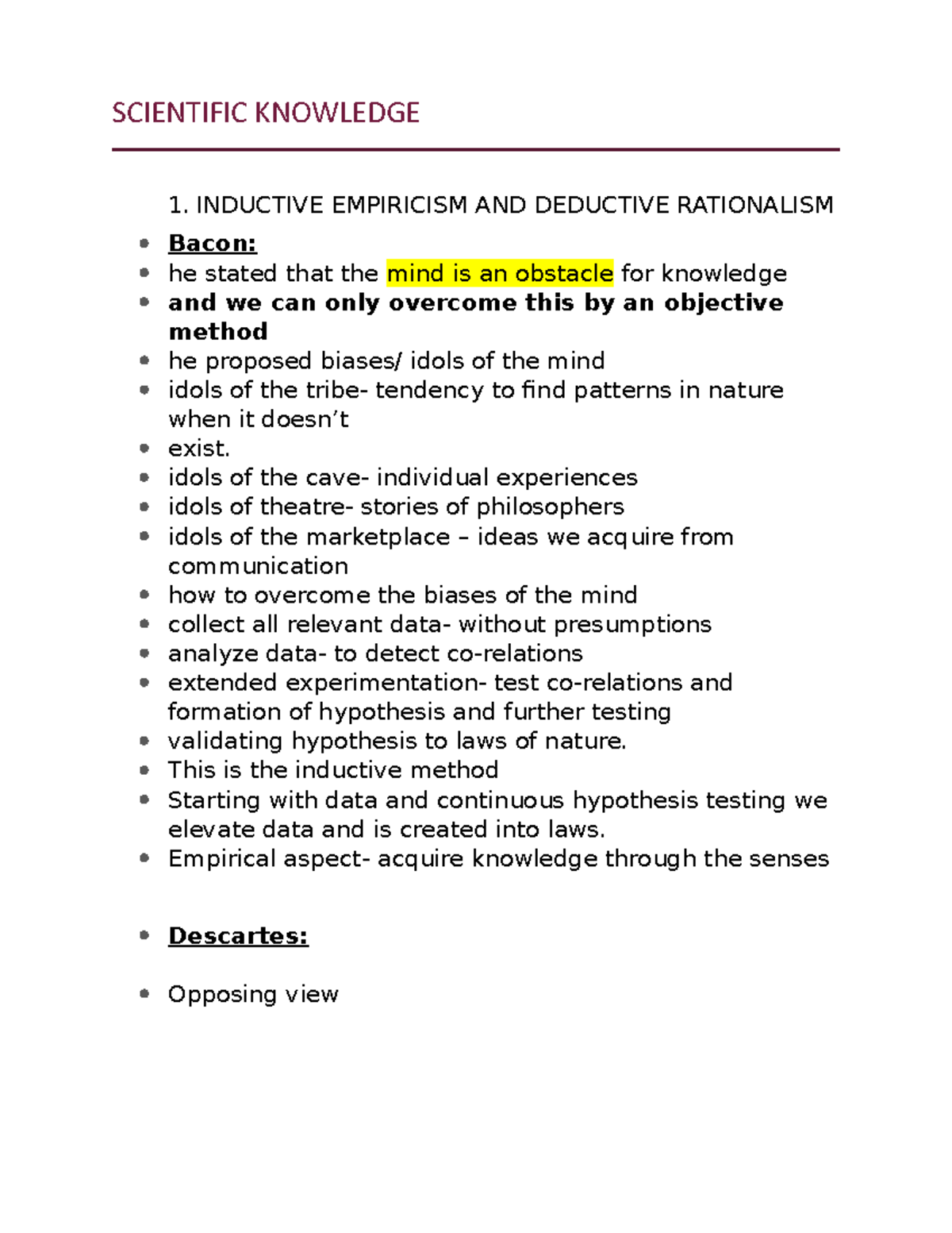 Scientific knowledge #3 - SCIENTIFIC KNOWLEDGE 1. INDUCTIVE EMPIRICISM ...