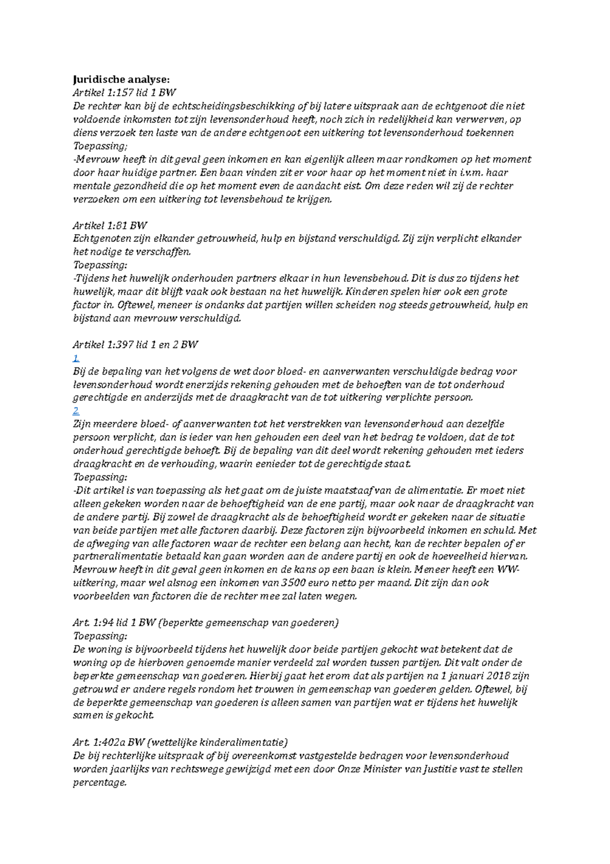Juridische analyse familierecht - Juridische analyse: Artikel 1:157 lid ...