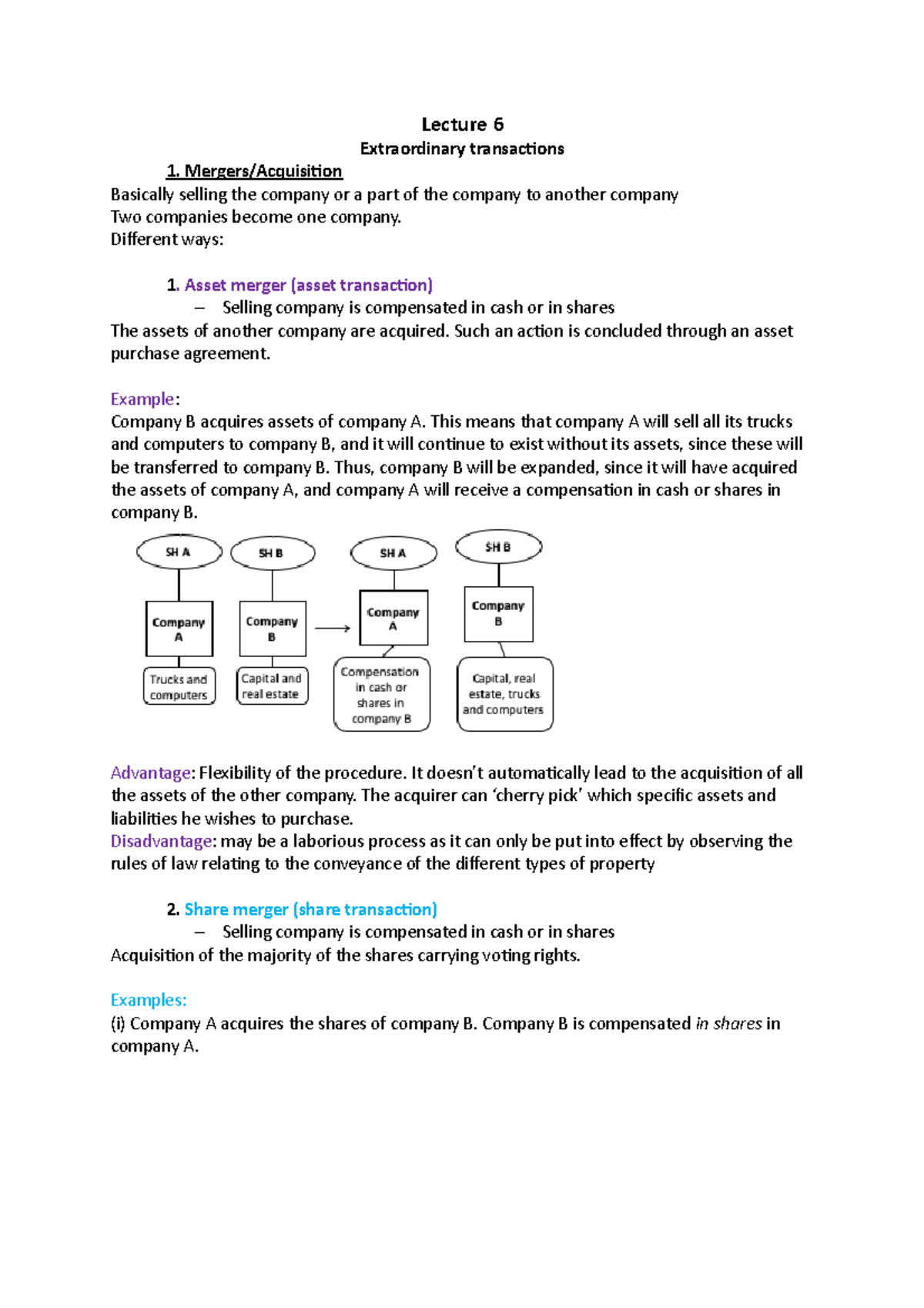 ECL - Lecture 6 - Lecture 6 Extraordinary transactions Mergers ...