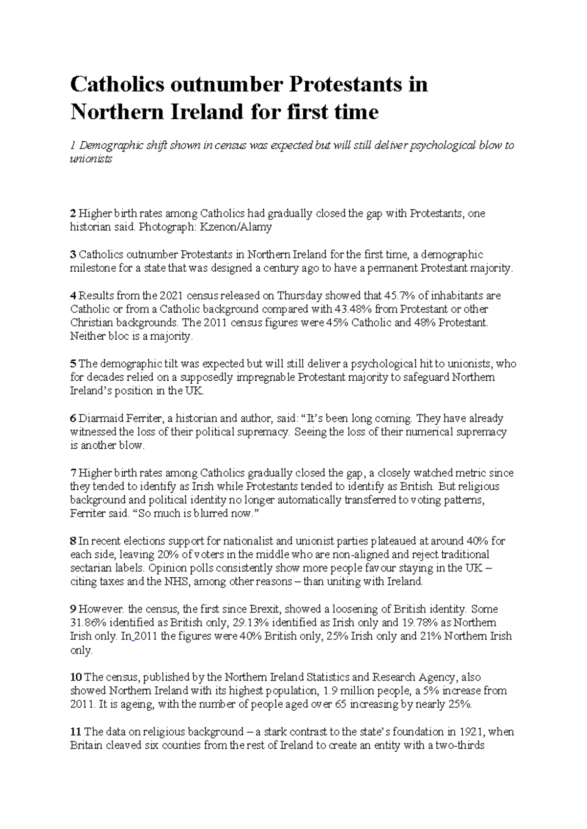 Catholics outnumber Protestants in Northern Ireland for first time ...