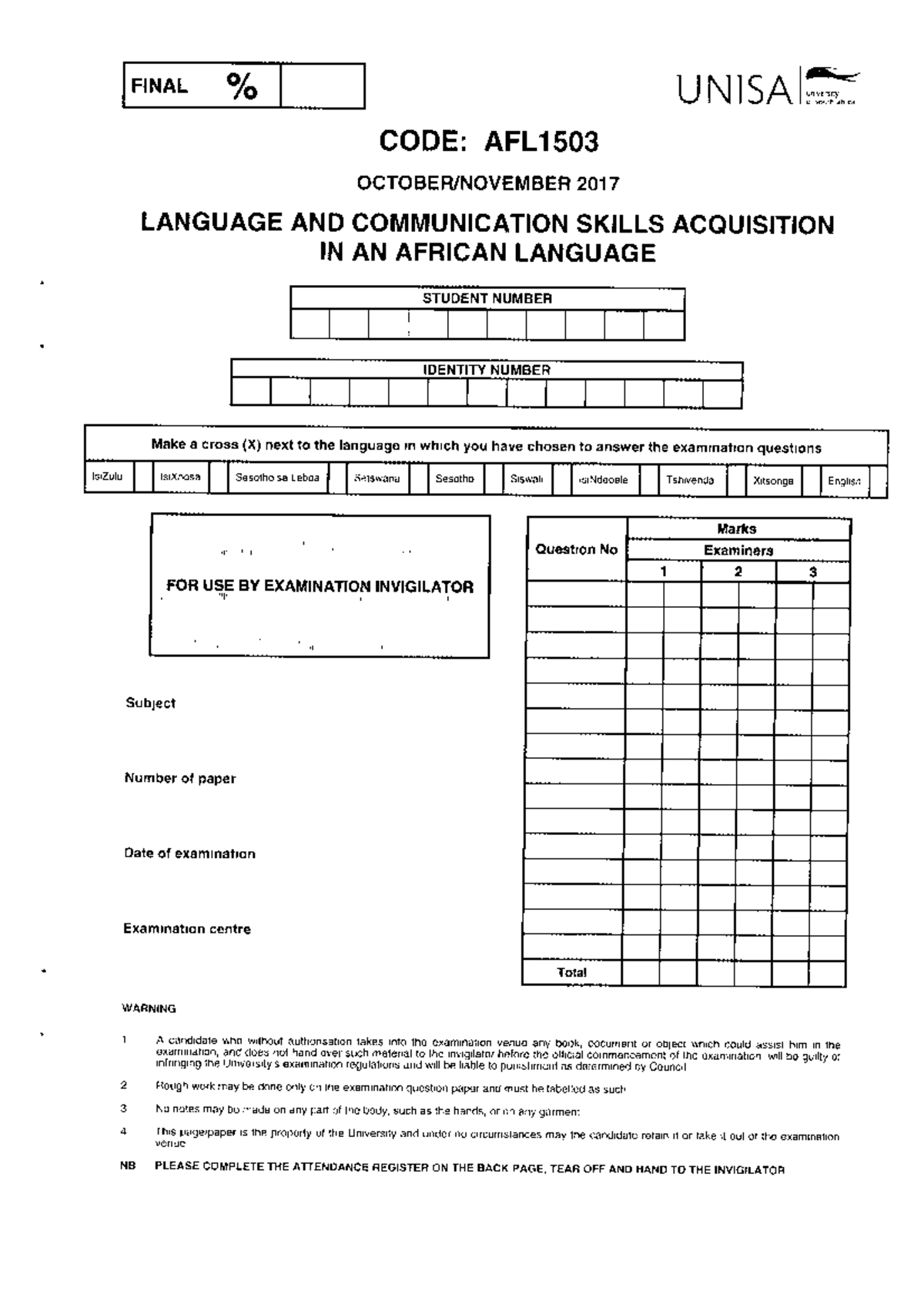 Answers AFL1503-2017-10-E-1 updated - Afl1503 - Studocu