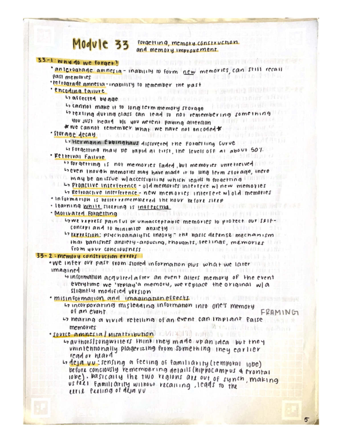 AP Psychology Module 33 - Module 33 Forgetting, memory construction and ...