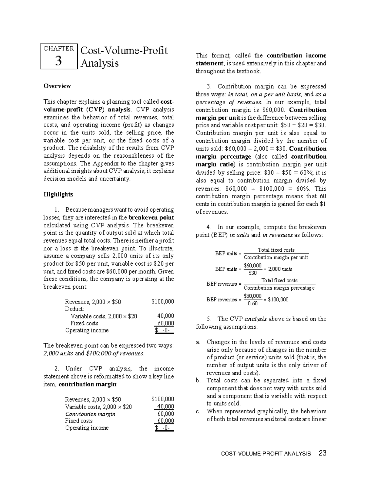 Cost13 study 03 - Grade: B+ - CHAPTER 3 Cost-Volume-Profit Analysis ...