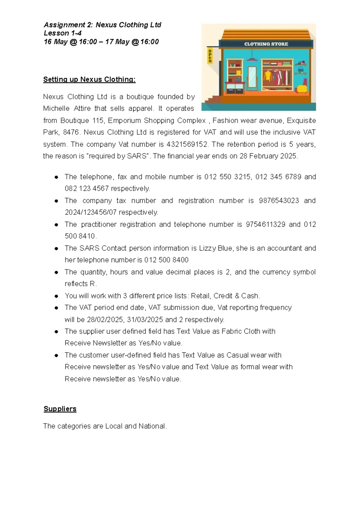 Nexus Clothing Ltd (Assignment 2 Instructions) - Assignment 2: Nexus ...
