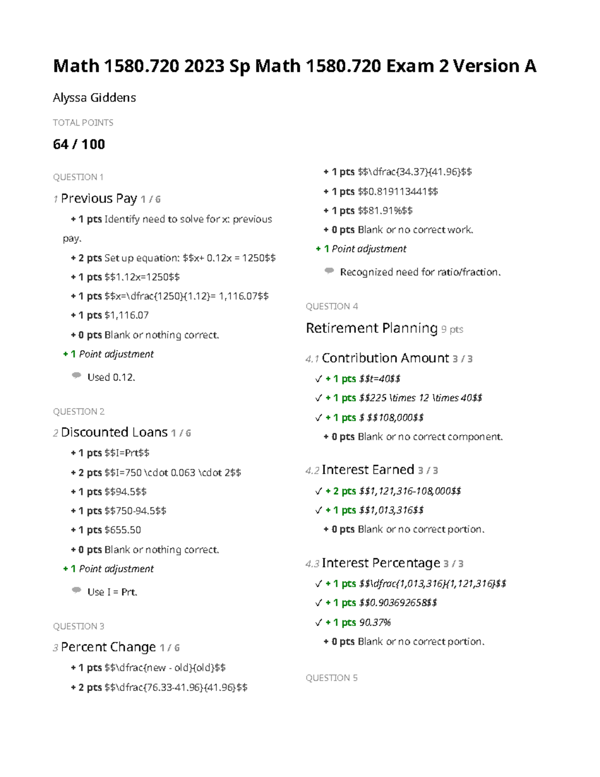 Module 2 test - personal finance - Math 1580 2023 Sp Math 1580 Exam 2 ...